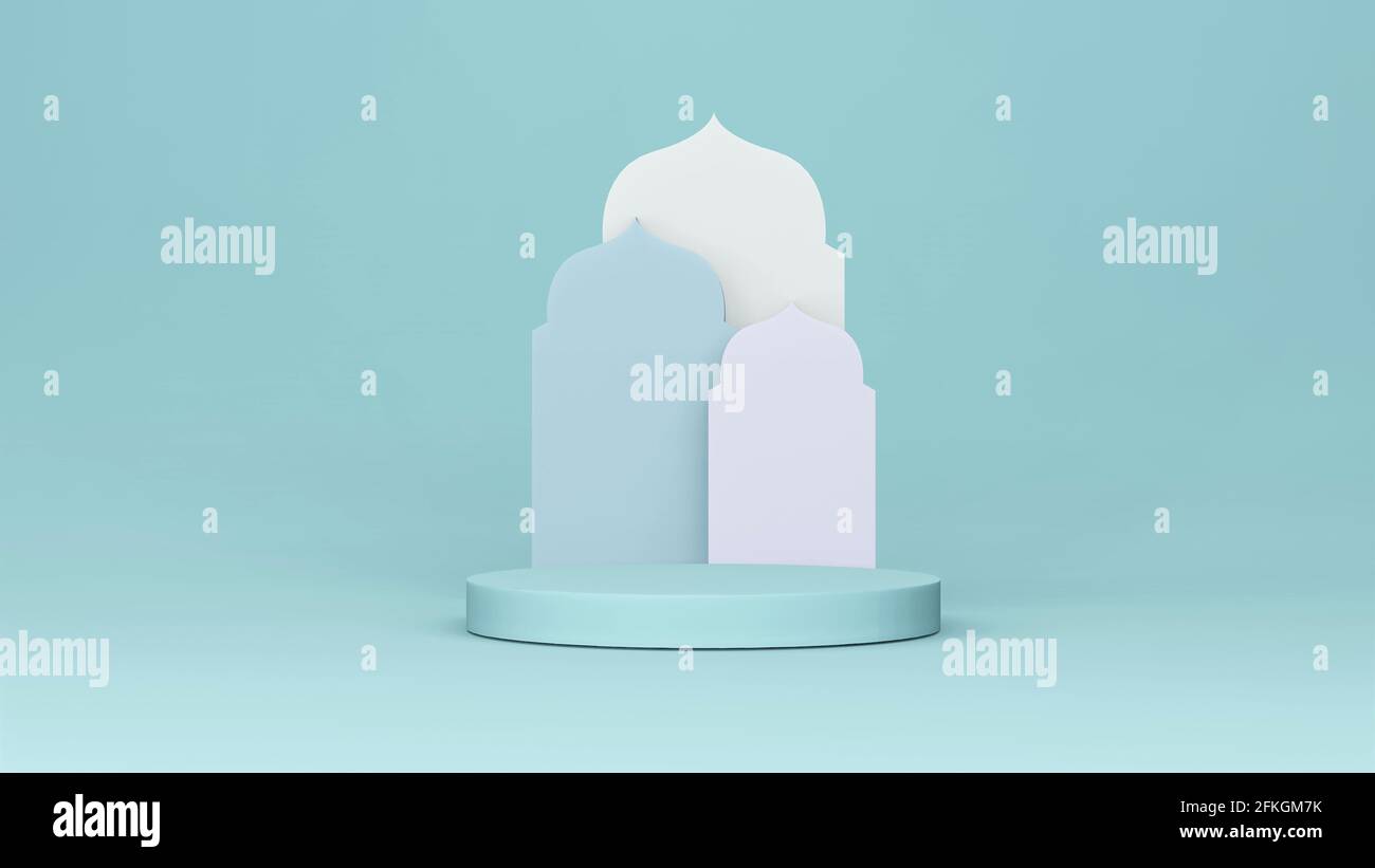 Step Stage Podium Stage backdrop with Arabic arch . 3d rendering Stock ...