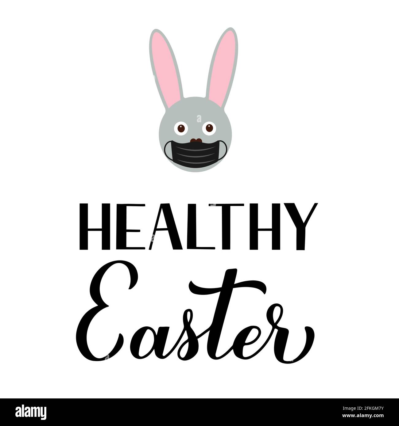 Healthy Easter calligraphy hand lettering with masked bunny. Easter ...