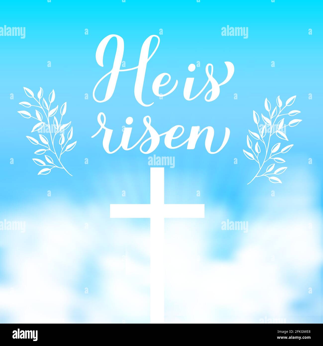 He is risen modern calligraphy hand lettering against the sky ...