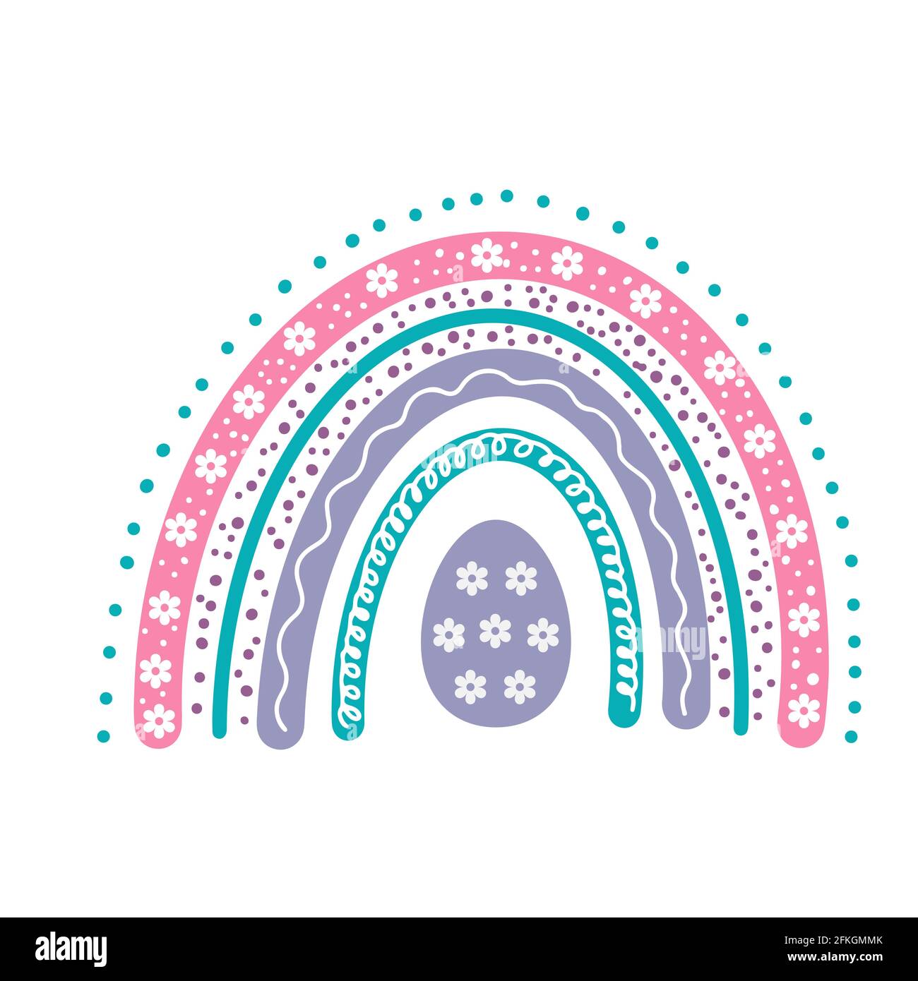 Easter Rainbow. Hand drawn cute boho clipart. Vector template for ...