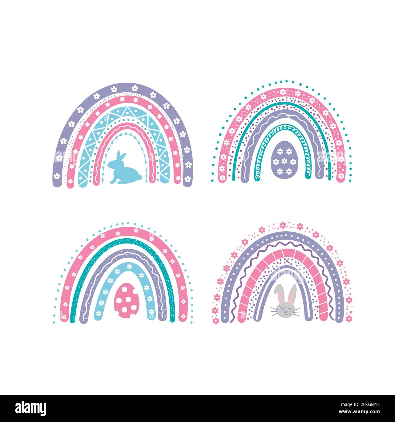 Cute Easter Rainbows. Hand drawn cute boho clipart. Vector template for ...