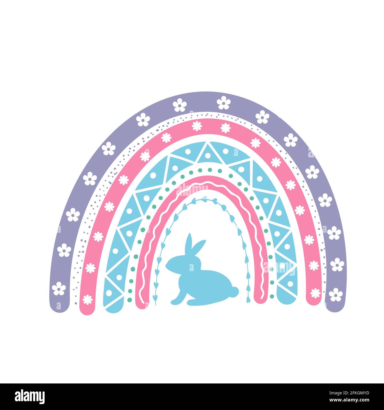 Easter Rainbow. Hand drawn cute boho clipart. Vector template for ...