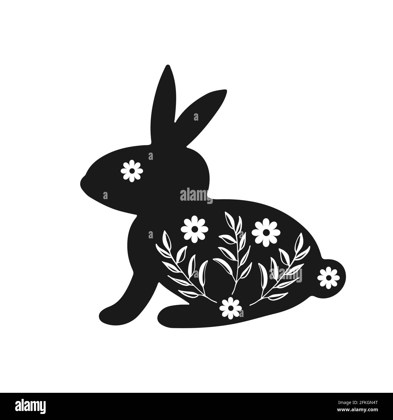 Easter bunny silhouette with floral elements on it. Easter celebration ...