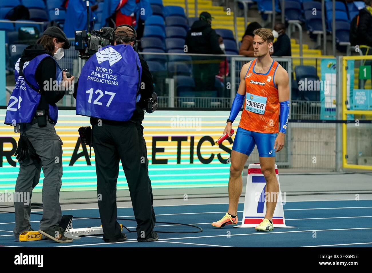 CHORZOW, POLAND - MAY 1: Jochem Dobber of The Netherlands prepares for ...