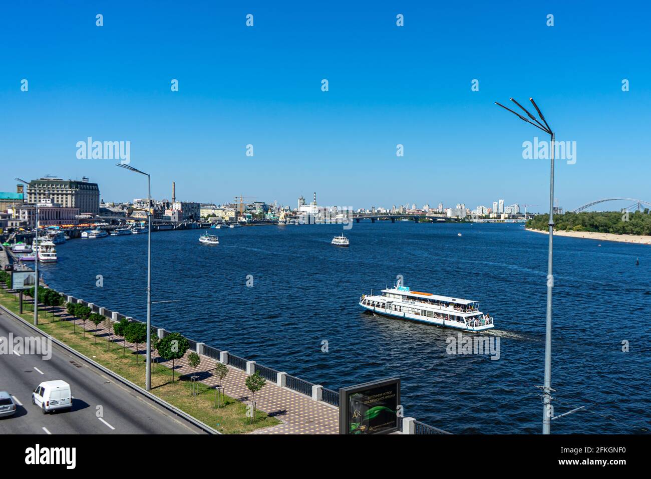 KYIV, UKRAINE - AUGUST 30,2020: Panoramic view of Podol district and ...