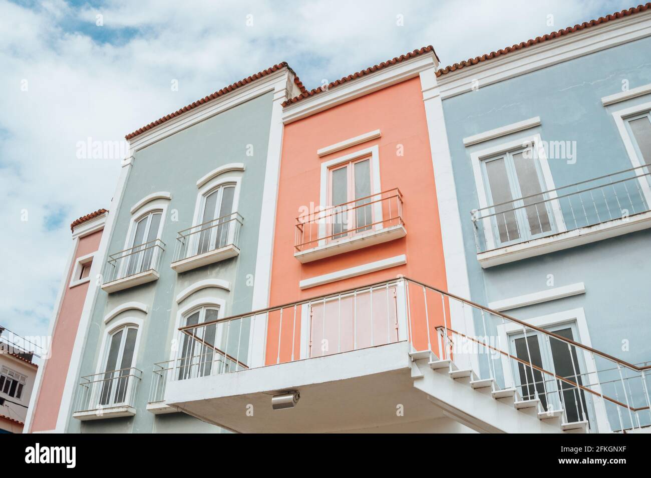 Cute colorful square building with stairs leading up to it Stock Photo ...