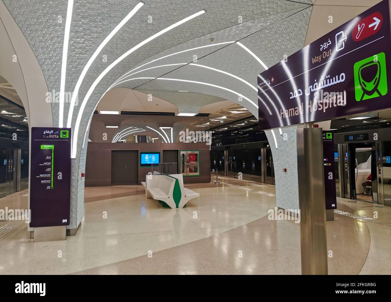 Doha, Qatar- October 29 2020 - Qatar metro station interior. doha metro ...