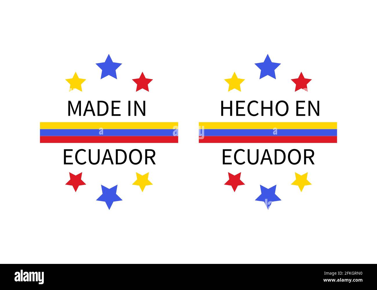Made in Ecuador labels in English and in Spanish languages . Quality ...