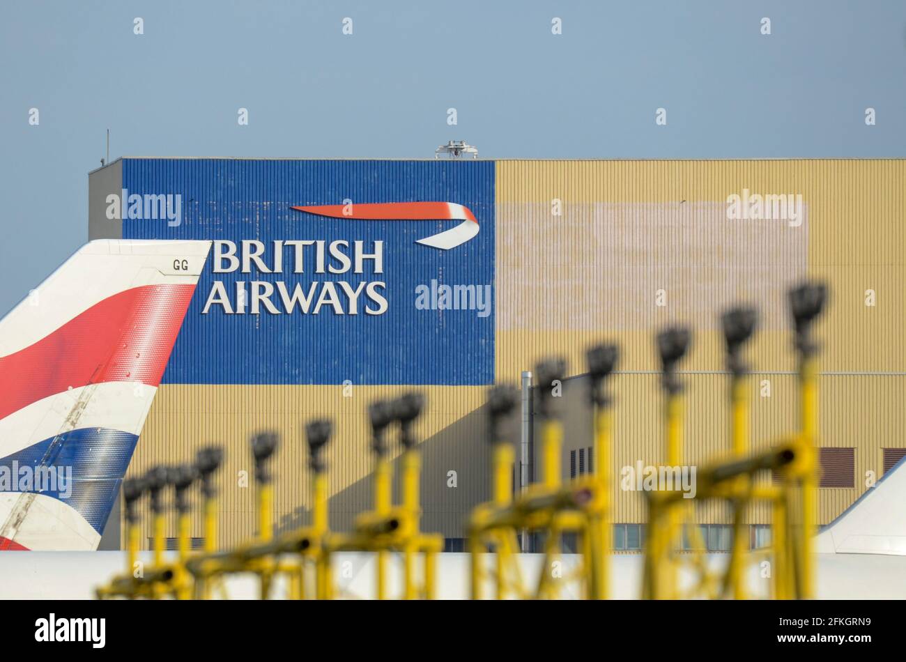 British Airways maintenance hangar at London Heathrow Airport, UK, with ...