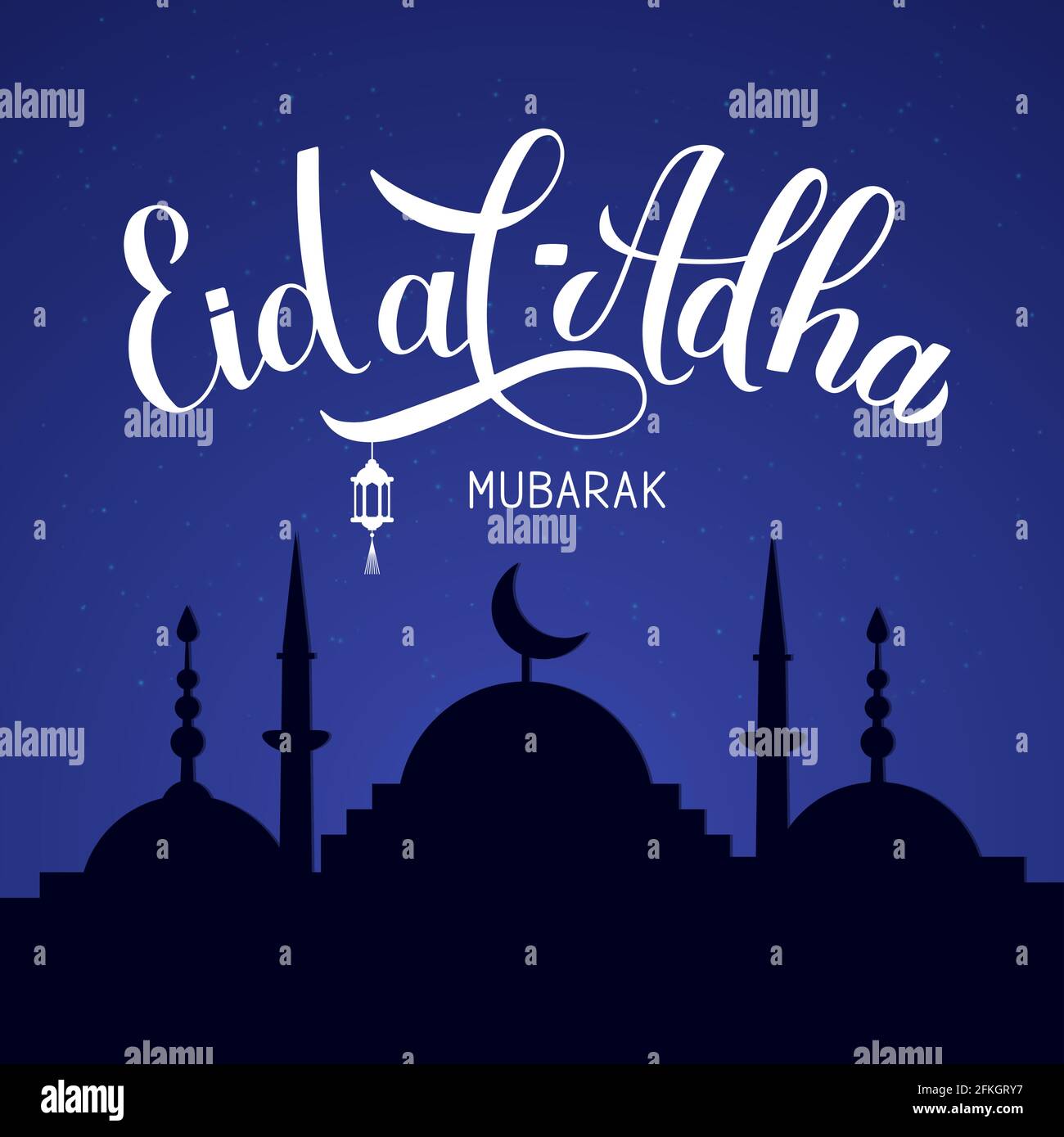 Eid al-Adha calligraphy lettering and silhouette of mosque against ...