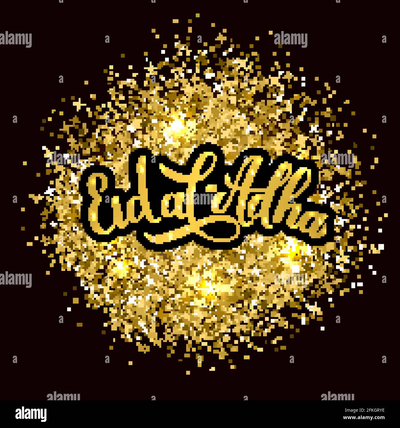 Eid al-Adha calligraphy lettering on gold glitter textured background ...