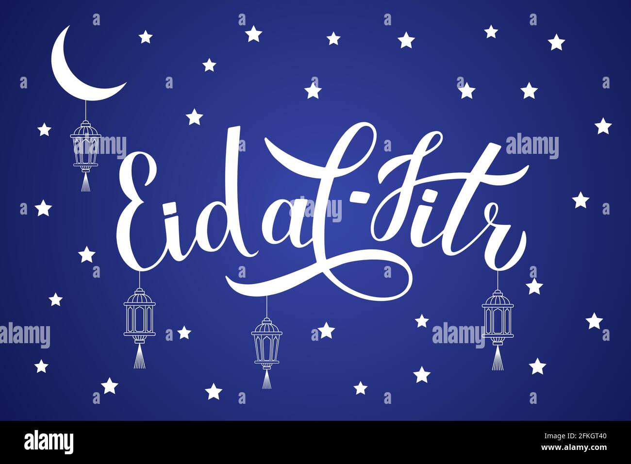 Eid al-Fitr calligraphy hand lettering with lanterns on night sky ...