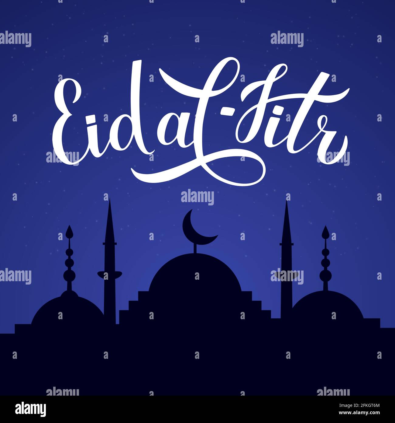 Eid al-Fitr calligraphy lettering and silhouette of mosque against ...