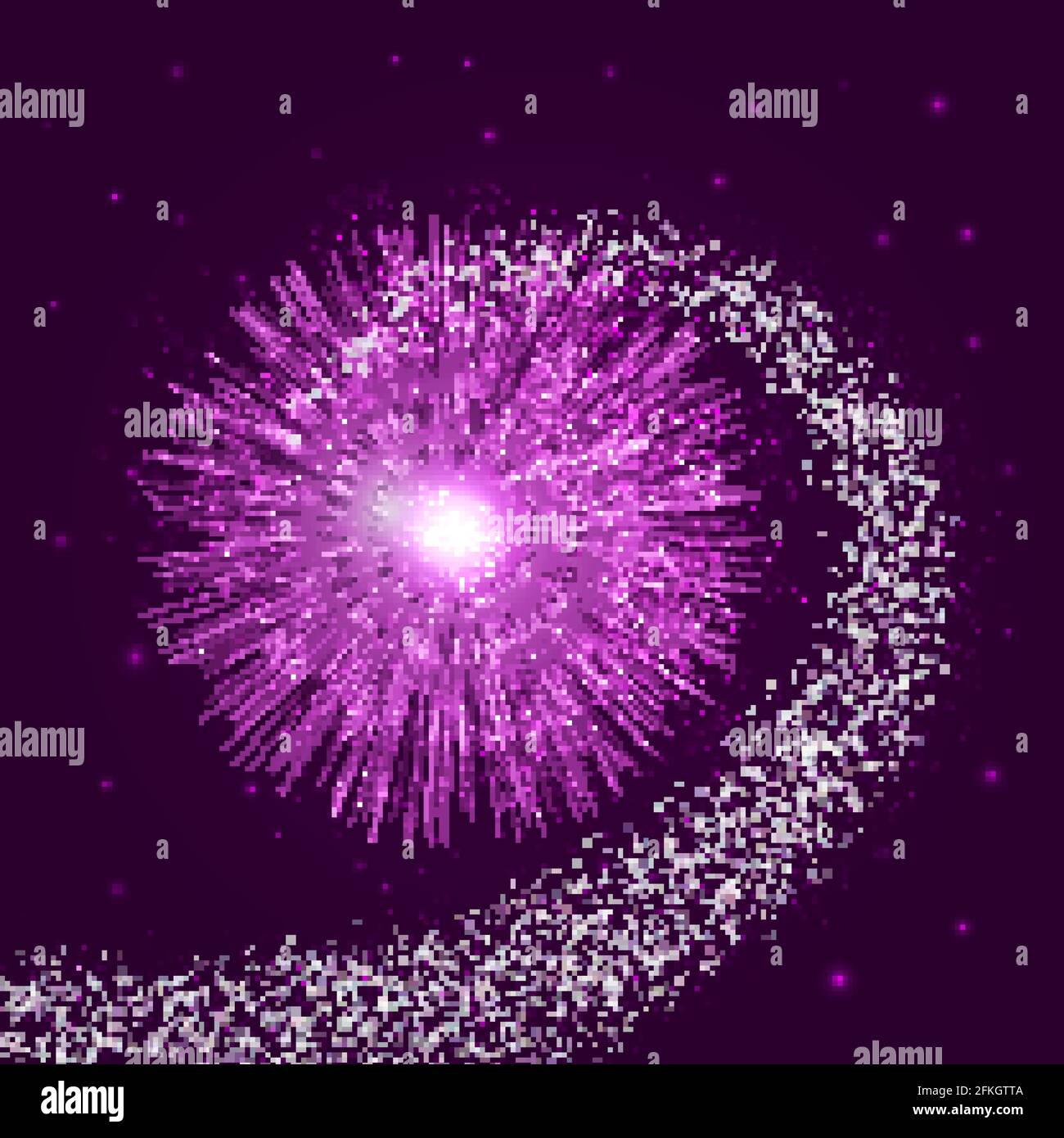 Star explosion on purple background. Spiral trail shooting sparkling ...