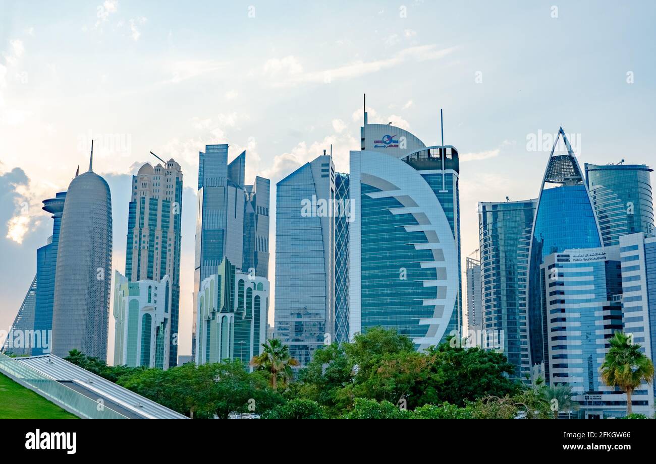 Qatar capital city Doha skyline with high rise buildings Stock Photo ...