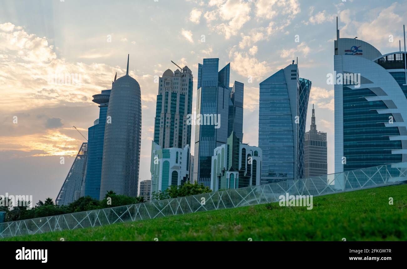 Qatar capital city Doha skyline with high rise buildings Stock Photo ...