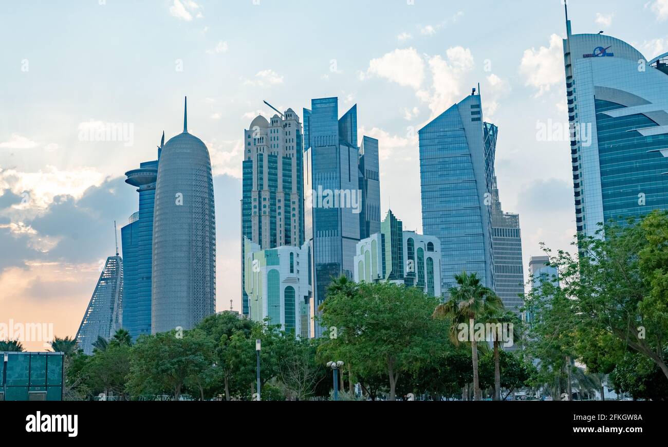Qatar capital city Doha skyline with high rise buildings Stock Photo ...