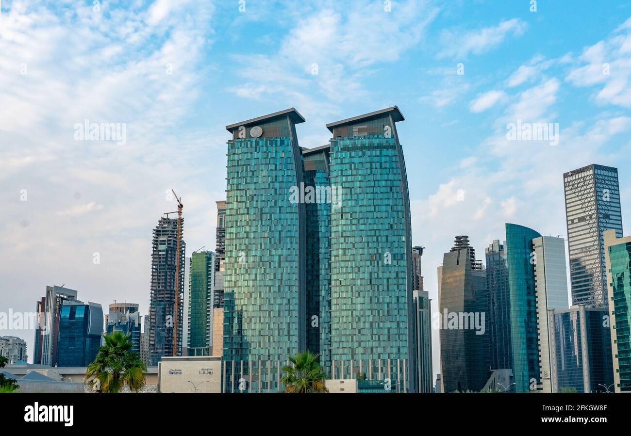 Qatar capital city Doha skyline with high rise buildings Stock Photo ...