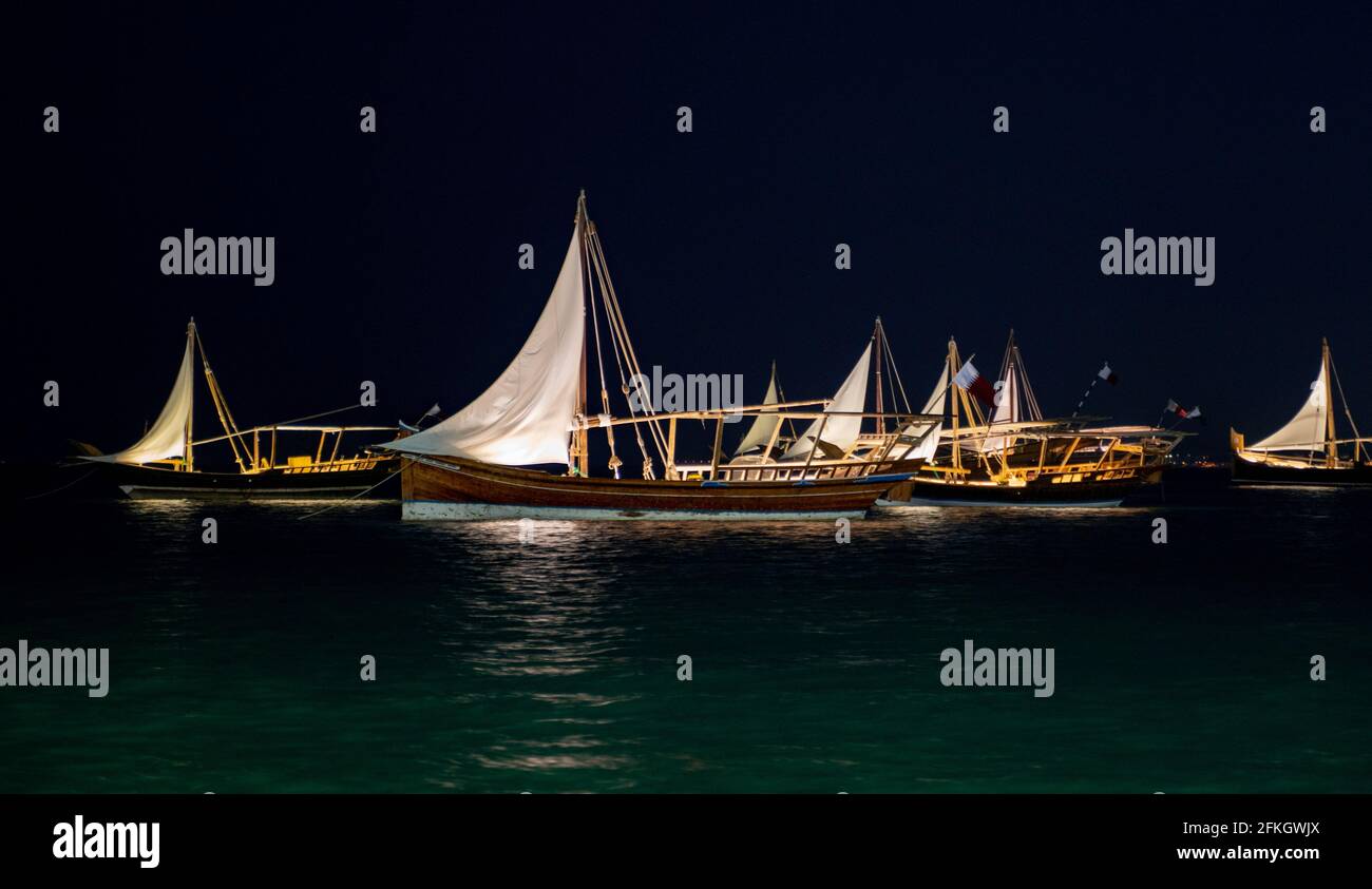 Traditional boats called Dhow in doha, qatar Stock Photo - Alamy