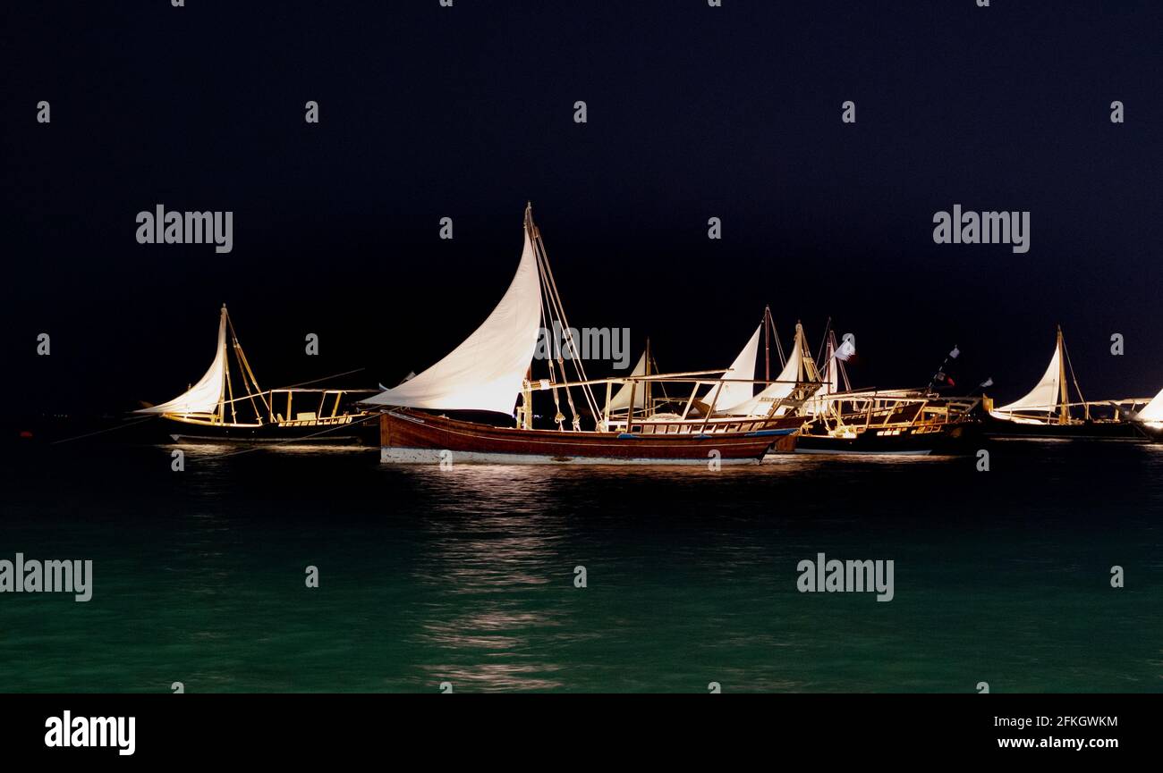 Traditional boats called Dhow in doha, qatar Stock Photo - Alamy