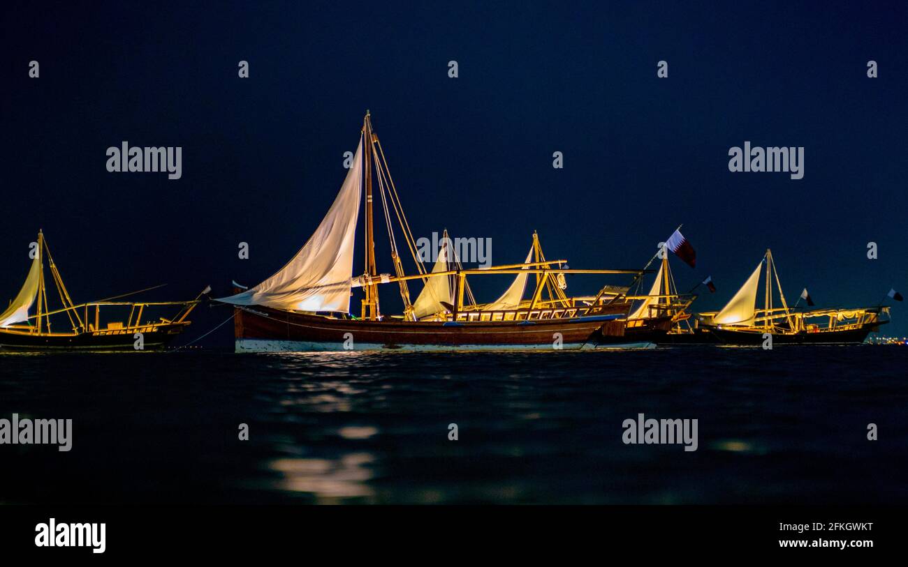Traditional boats called Dhow in doha, qatar Stock Photo - Alamy