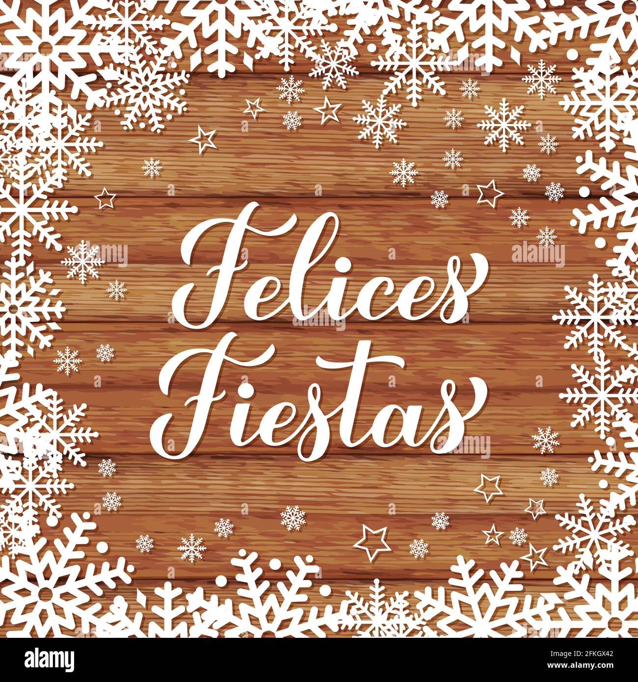 Felices Fiestas calligraphy hand lettering on wood background with ...