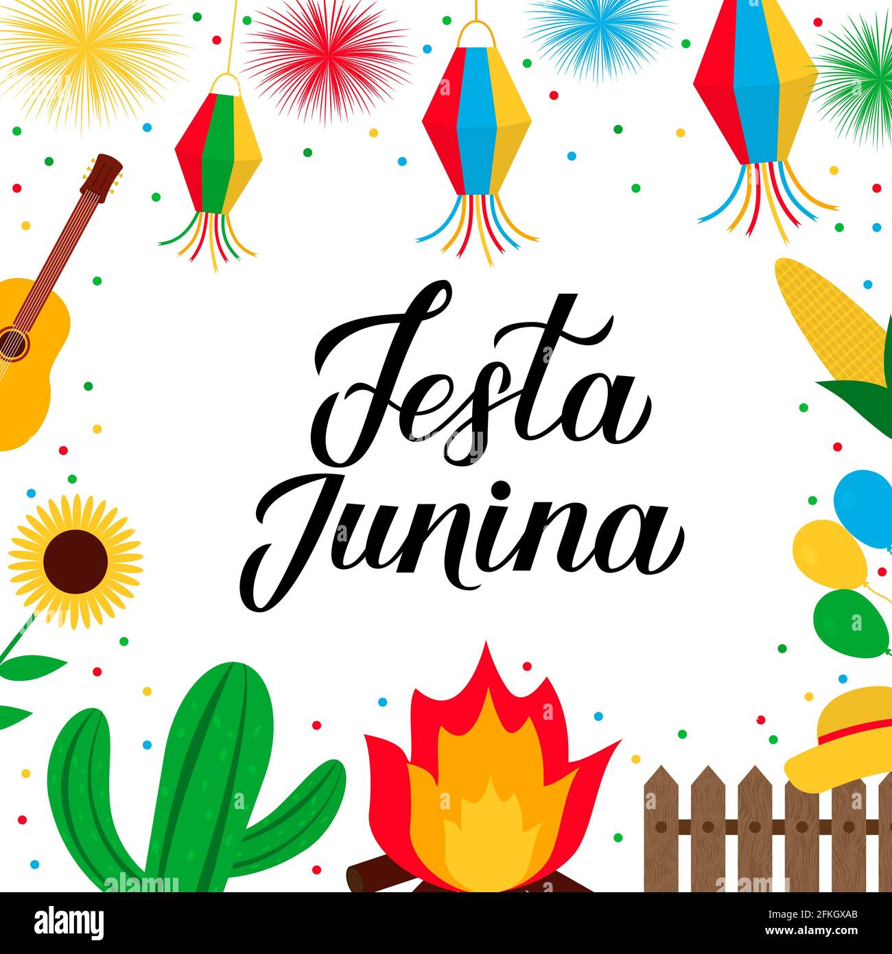 Festa Junina calligraphy lettering with flat clip art elements ...