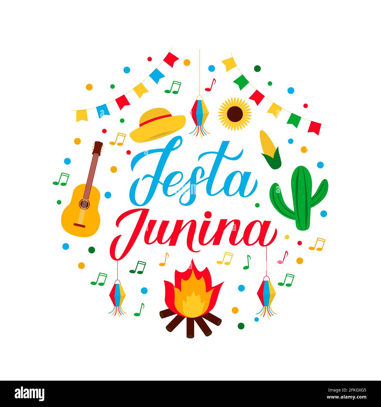 Festa Junina calligraphy lettering with flat clip art elements ...