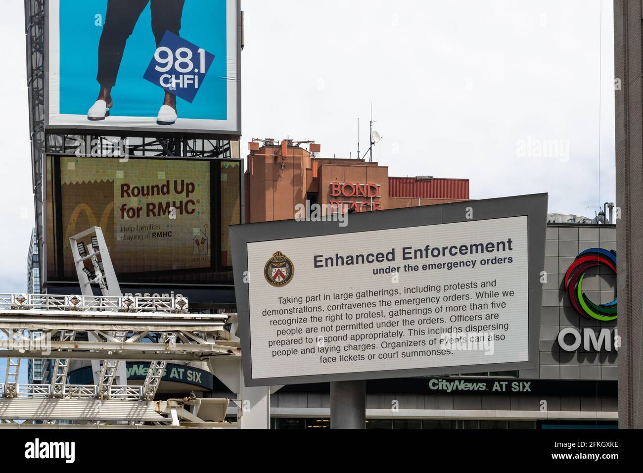 Enhanced Enforcement sign in the Yonge-Dundas Square in Toronto, Canada ...