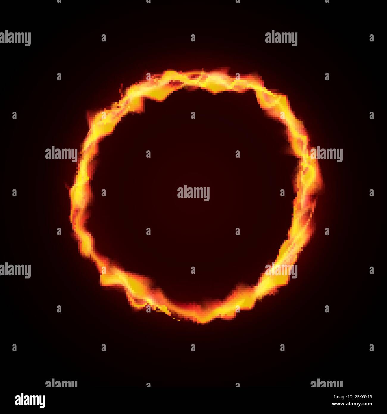 Fire circle frame isolated on dark background. Fire burning ring. Magic ...