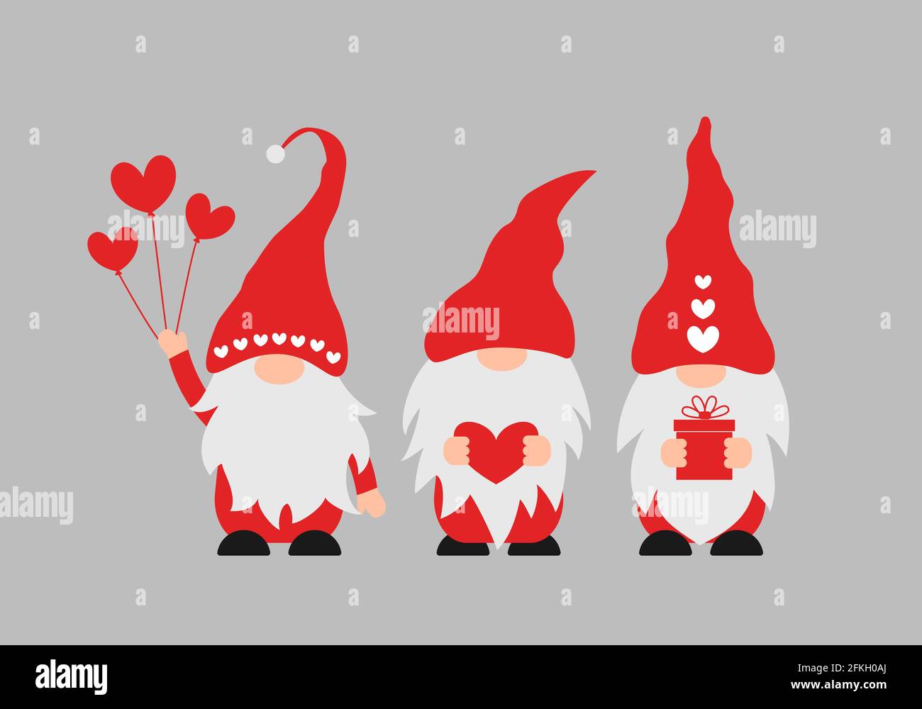 Cute cartoon Valentine gnomes. Scandinavian Nordic Character. Vector ...
