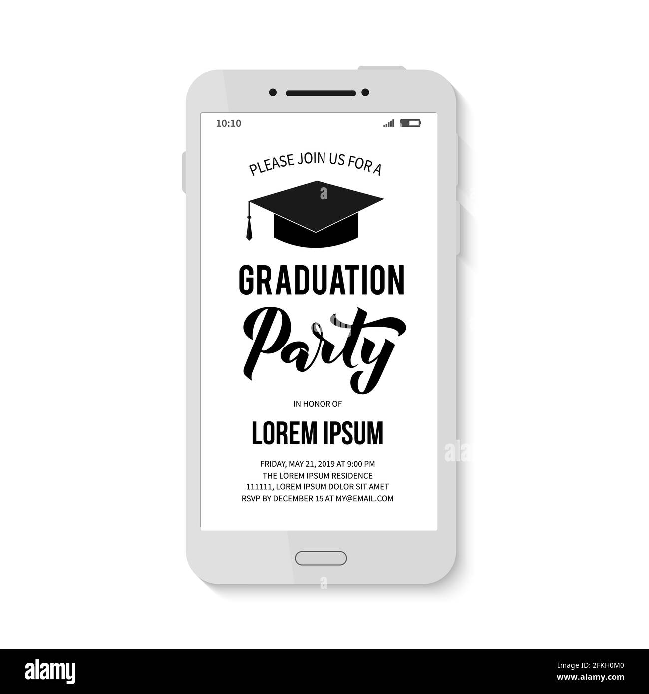 Graduation party invitation for smartphone. Electronic email or text ...