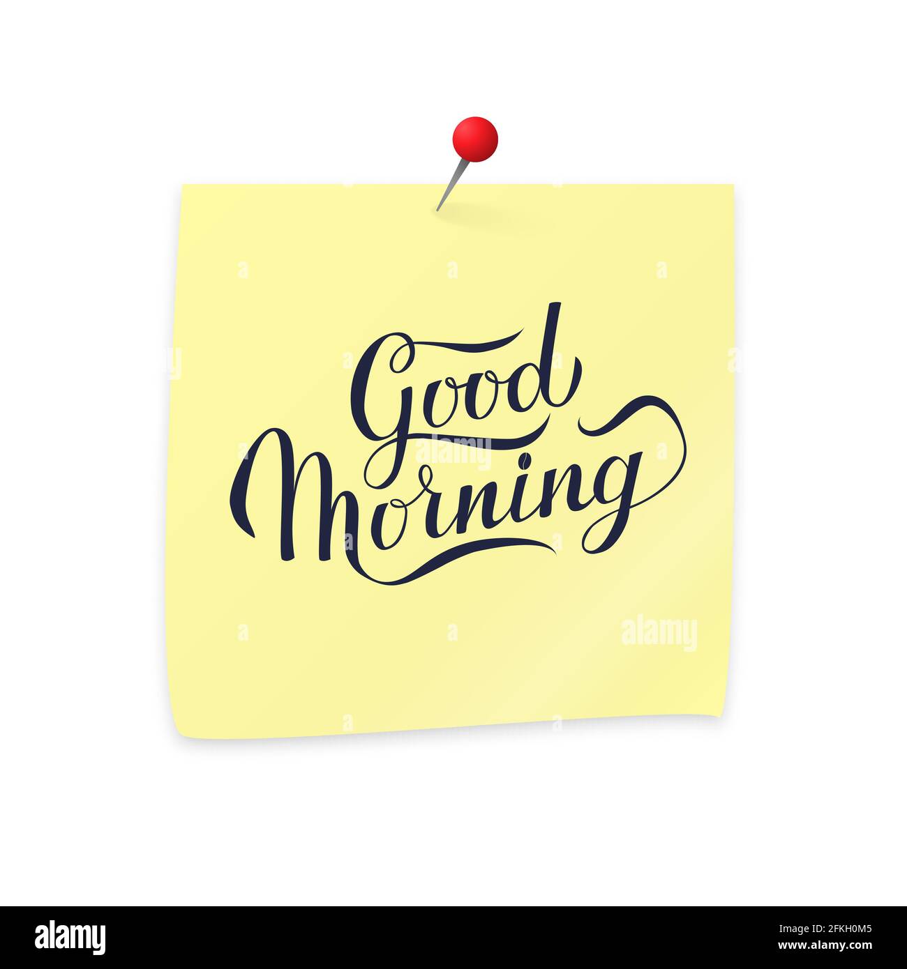 Good Morning calligraphy hand lettering on yellow sticky note attached ...