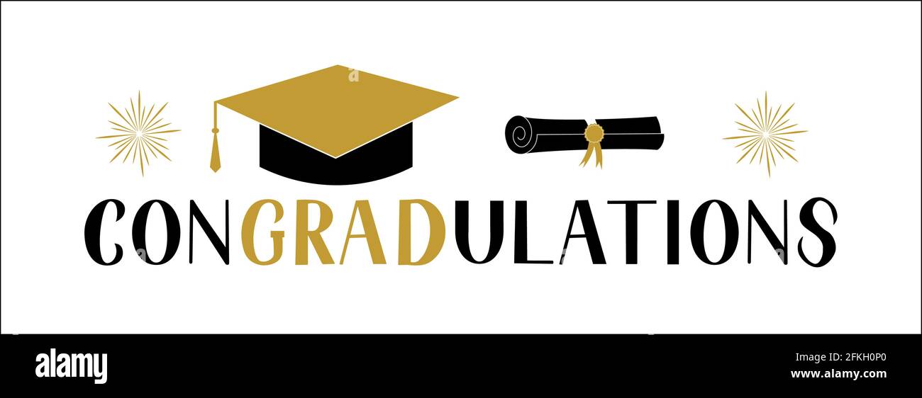 ConGRADutations lettering with graduation hat isolated on white ...
