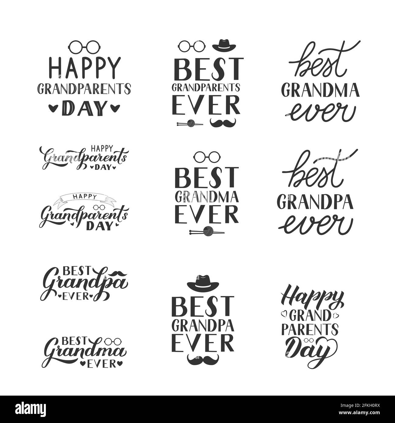 Set of Grandparents Day hand lettering isolated on white. 11 easy to ...