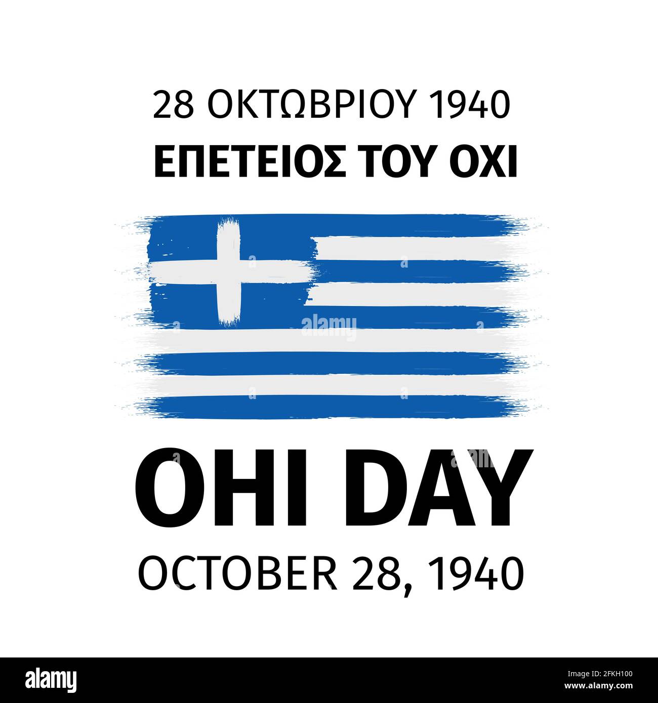Greece Ohi Day lettering in English and Greek languages. Greek holiday ...