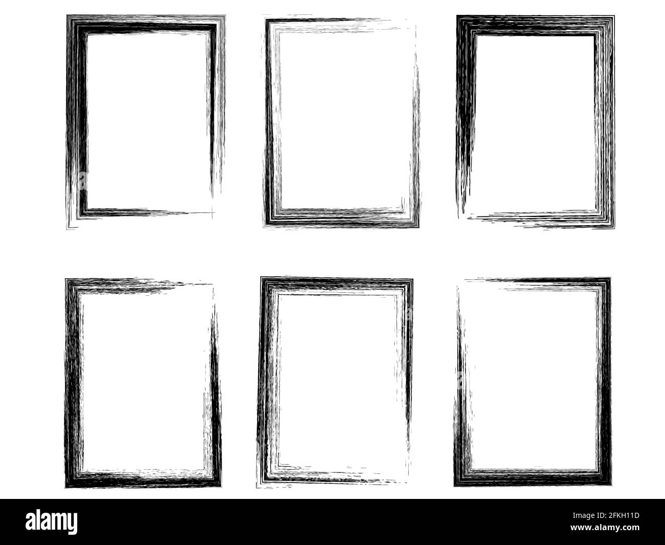 Grunge rectangular frames. Set of 6 different hand drawn rectangle ...