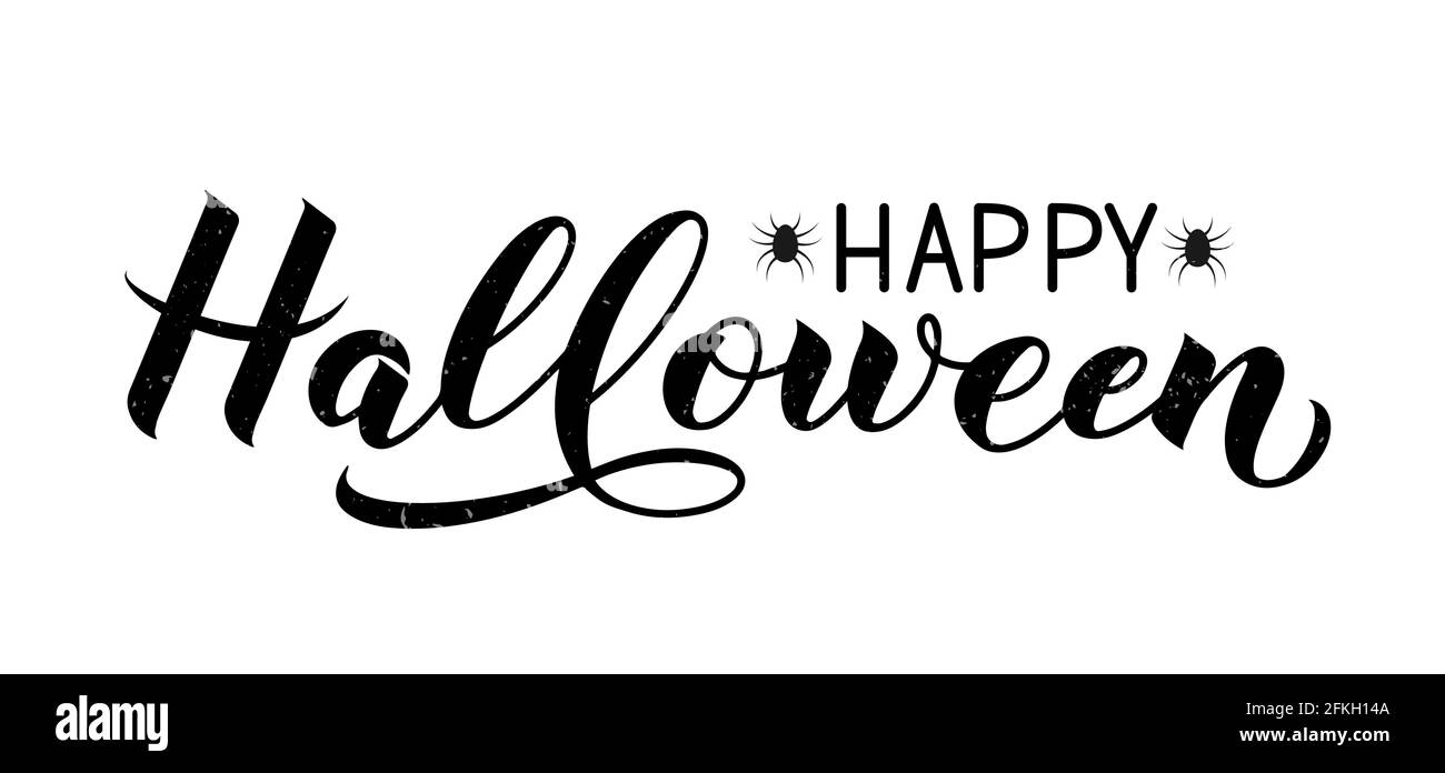 Happy Halloween calligraphy hand lettering with silhouette of spiders ...