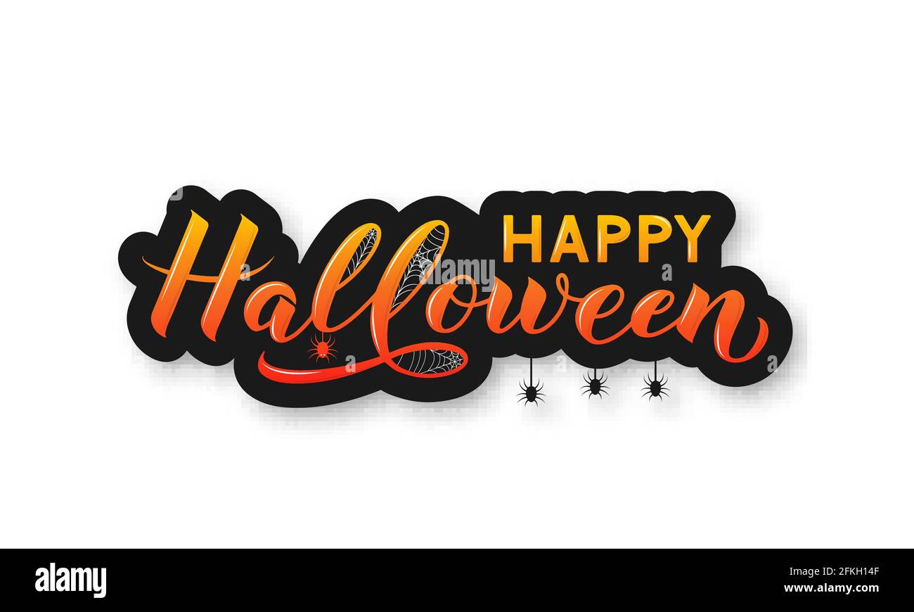 Happy Halloween sticker with calligraphy hand lettering and silhouette ...