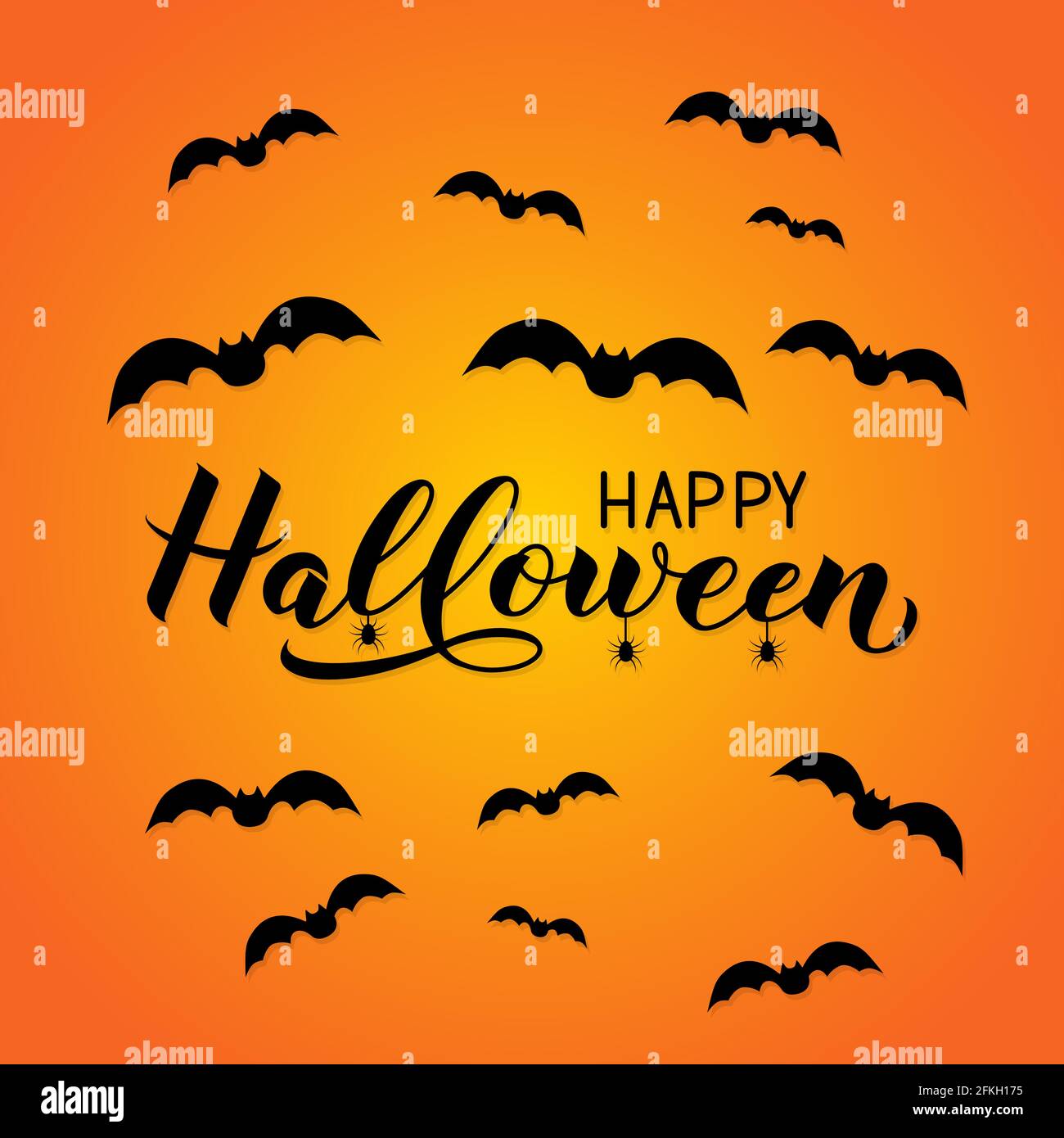 Happy Halloween calligraphy hand lettering with silhouette of spiders ...