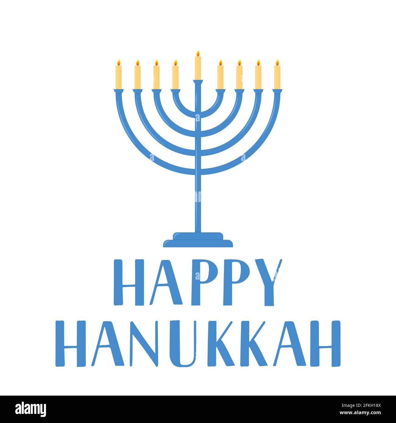 Happy Hanukkah hand lettering with Menorah candle isolated on white ...