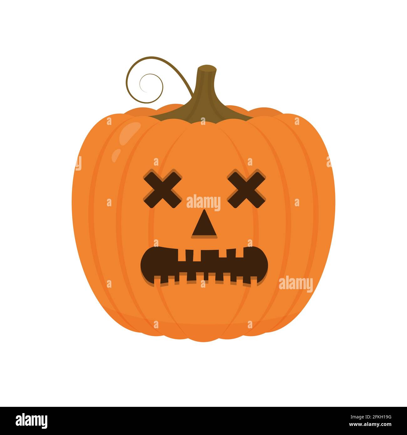 Halloween Pumpkin with spooky face icon isolated on white. Cute cartoon ...