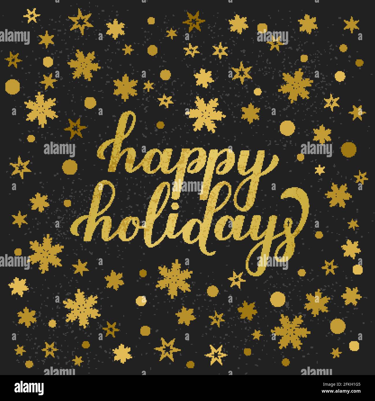 Happy Holidays glitter textured lettering gold snowflakes, stars and ...
