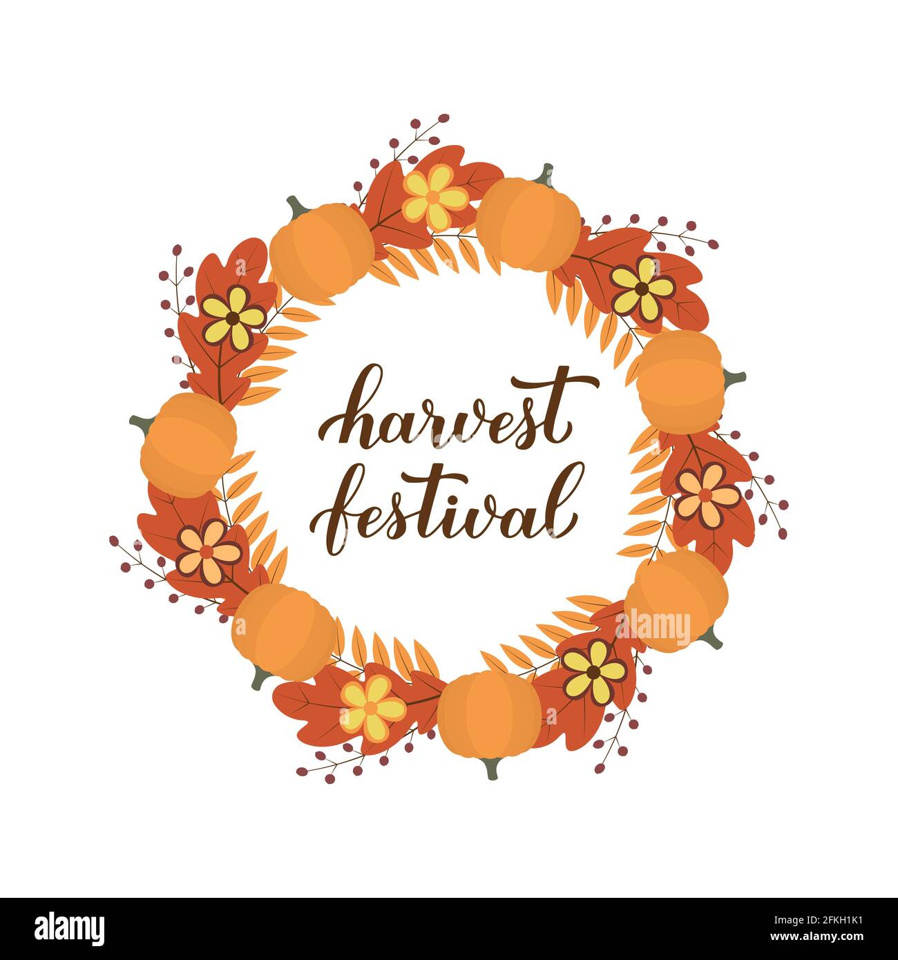 Harvest festival calligraphy lettering with wreath of colorful autumn ...