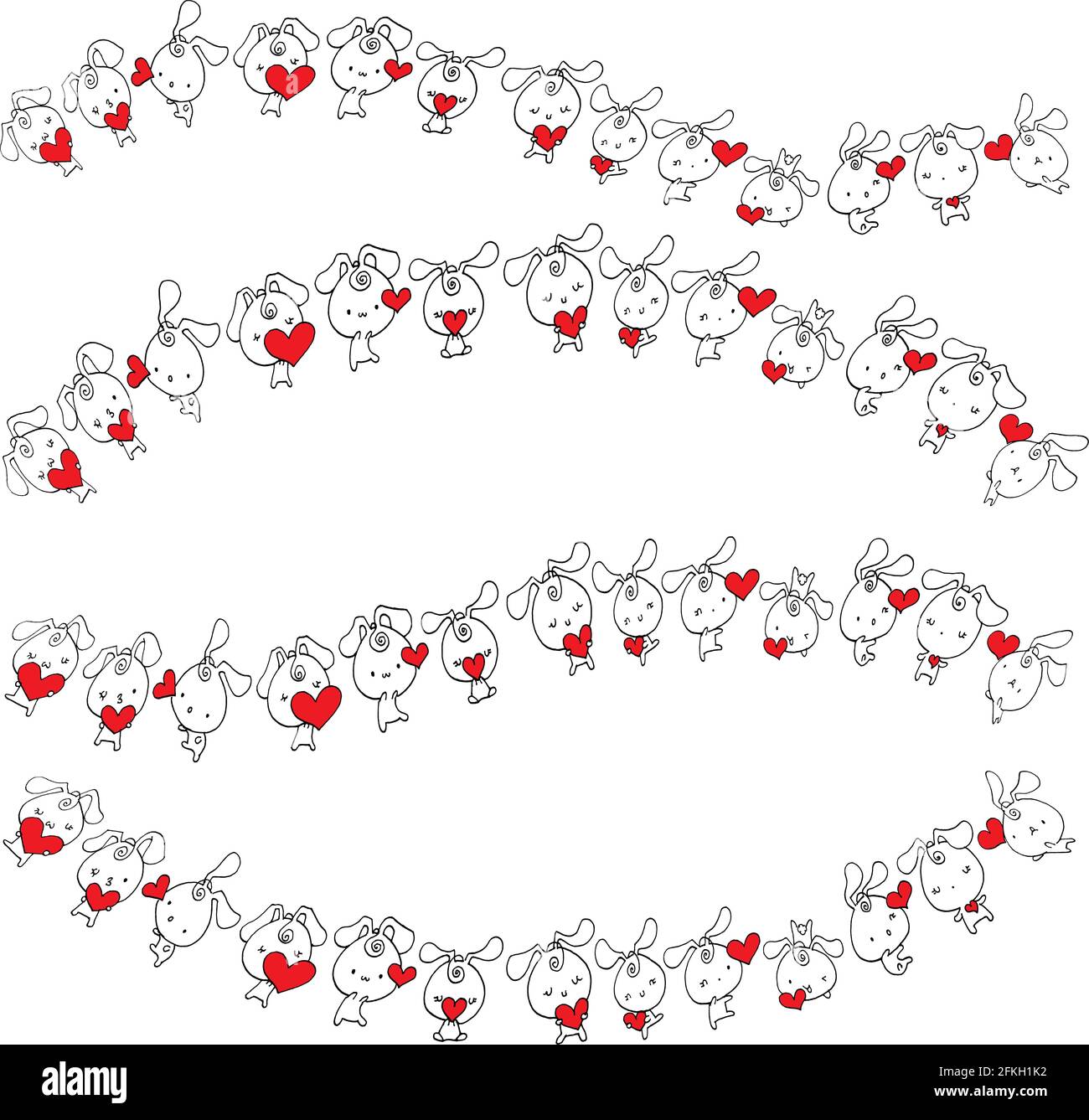 cartoon rabbits action set background border Stock Photo - Alamy