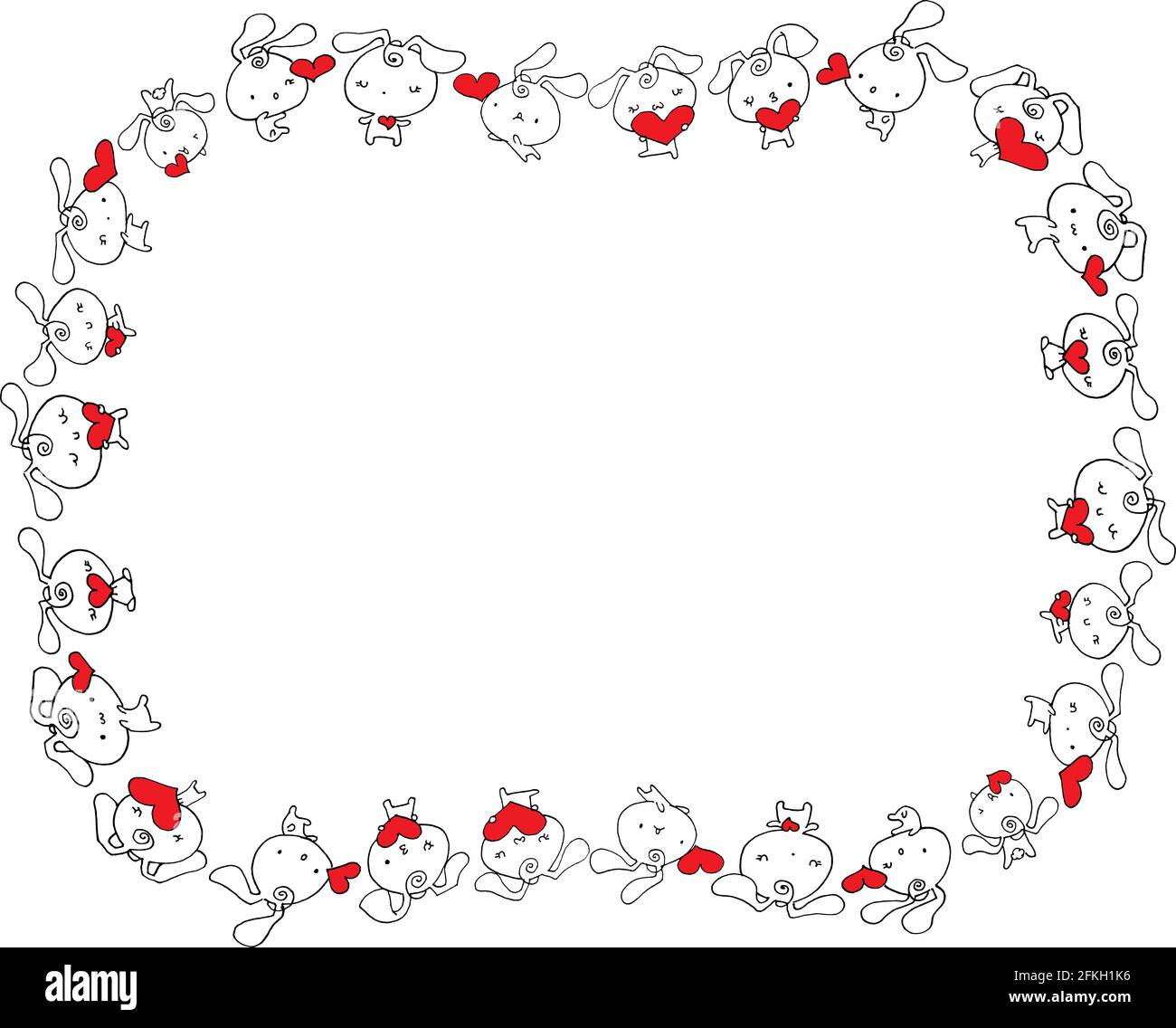 cartoon rabbits action set background border Stock Photo - Alamy