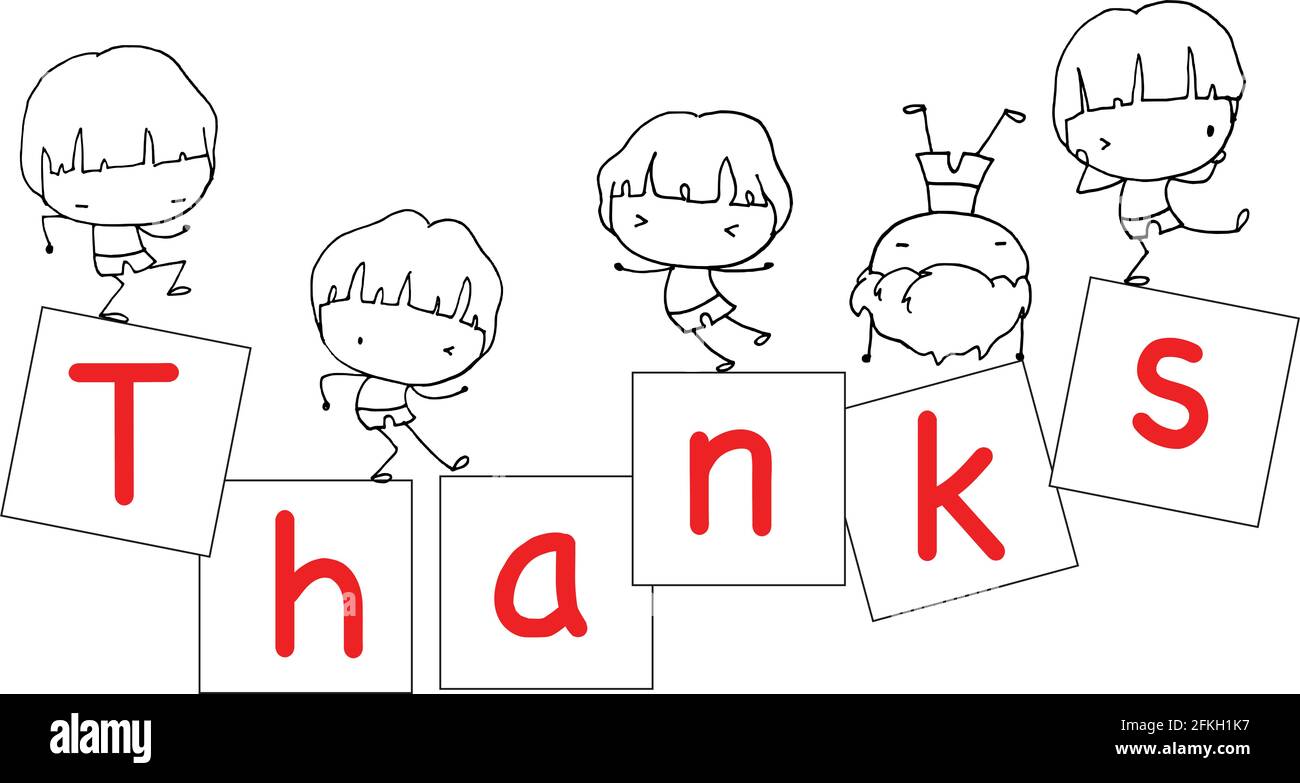 cartoon boys action set with thanks card Stock Photo - Alamy