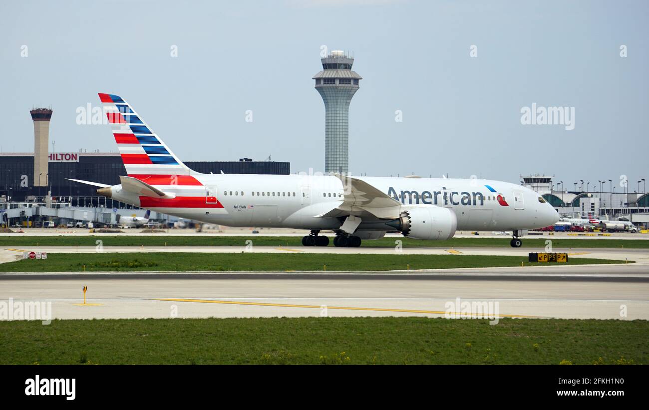 American Airlines Boeing 787 Dreamliner taxies on the runway after ...