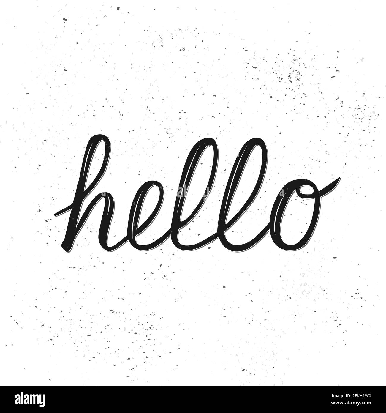 Hand lettering Hello on textured background with ink stains ...