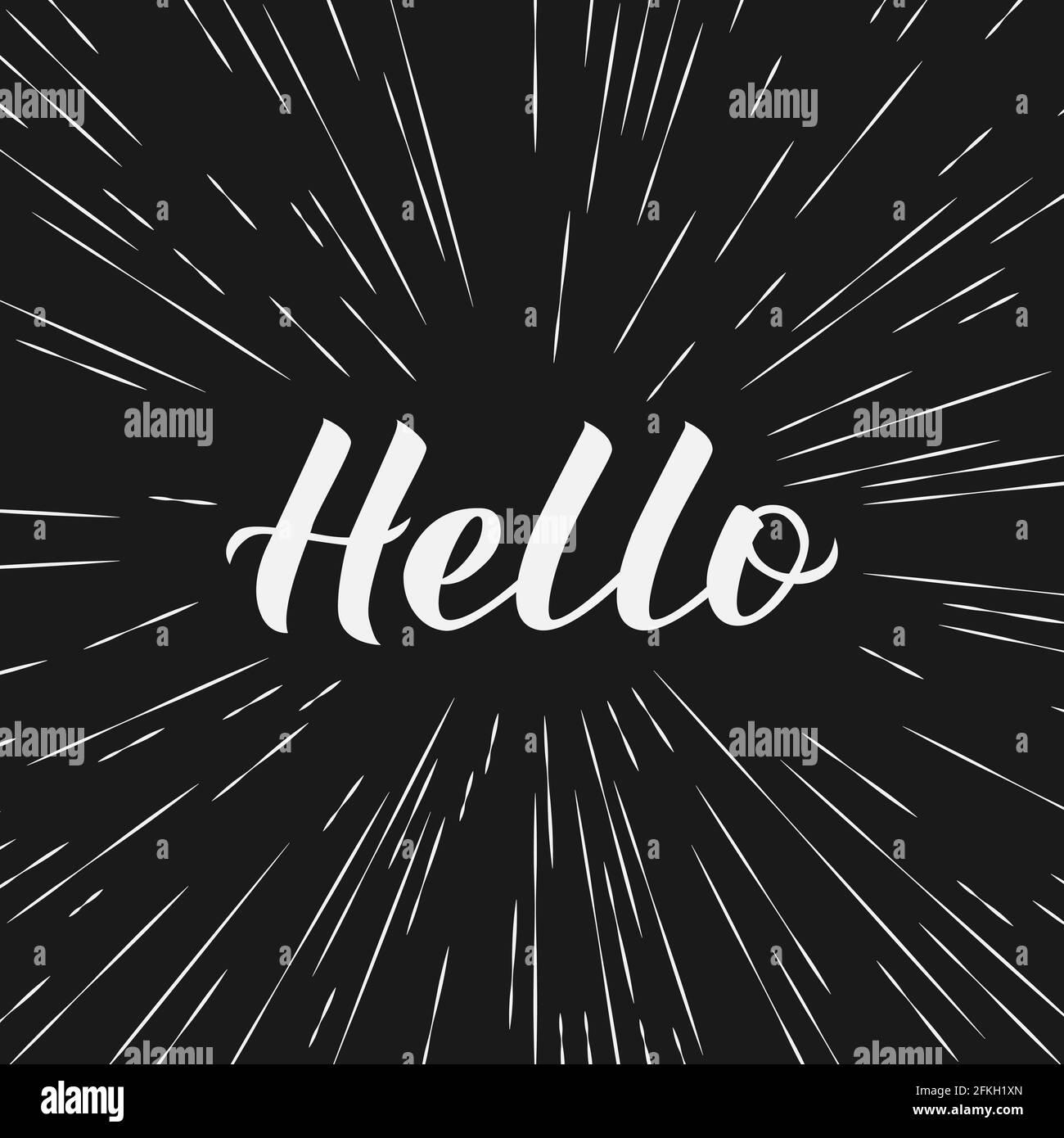 Hello calligraphy lettering on black background. Hand drawn typography ...
